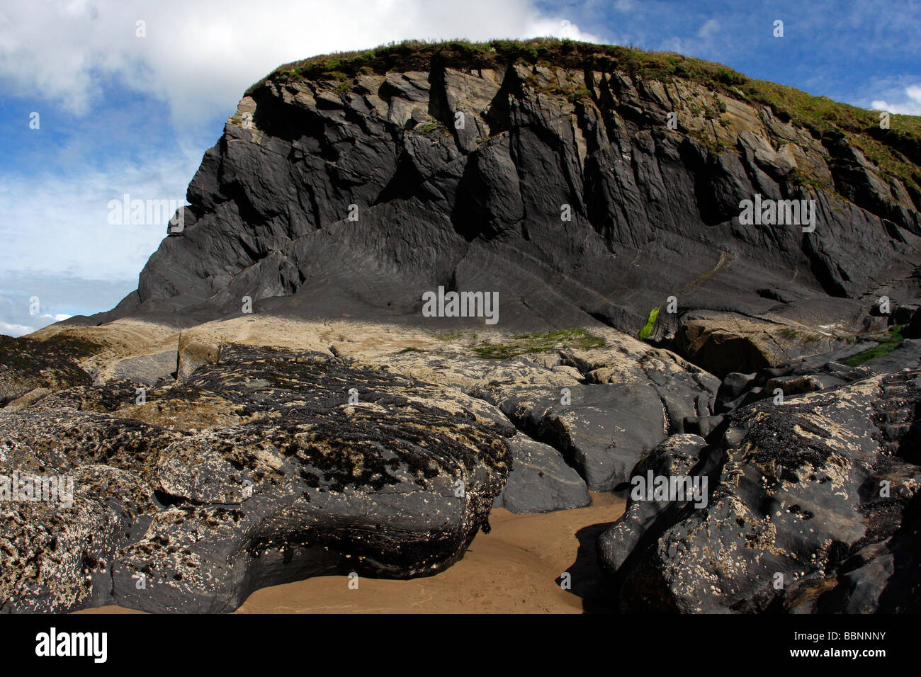 Slate cliffs at Musselwick sands Pembrokeshire coastline geographical ...