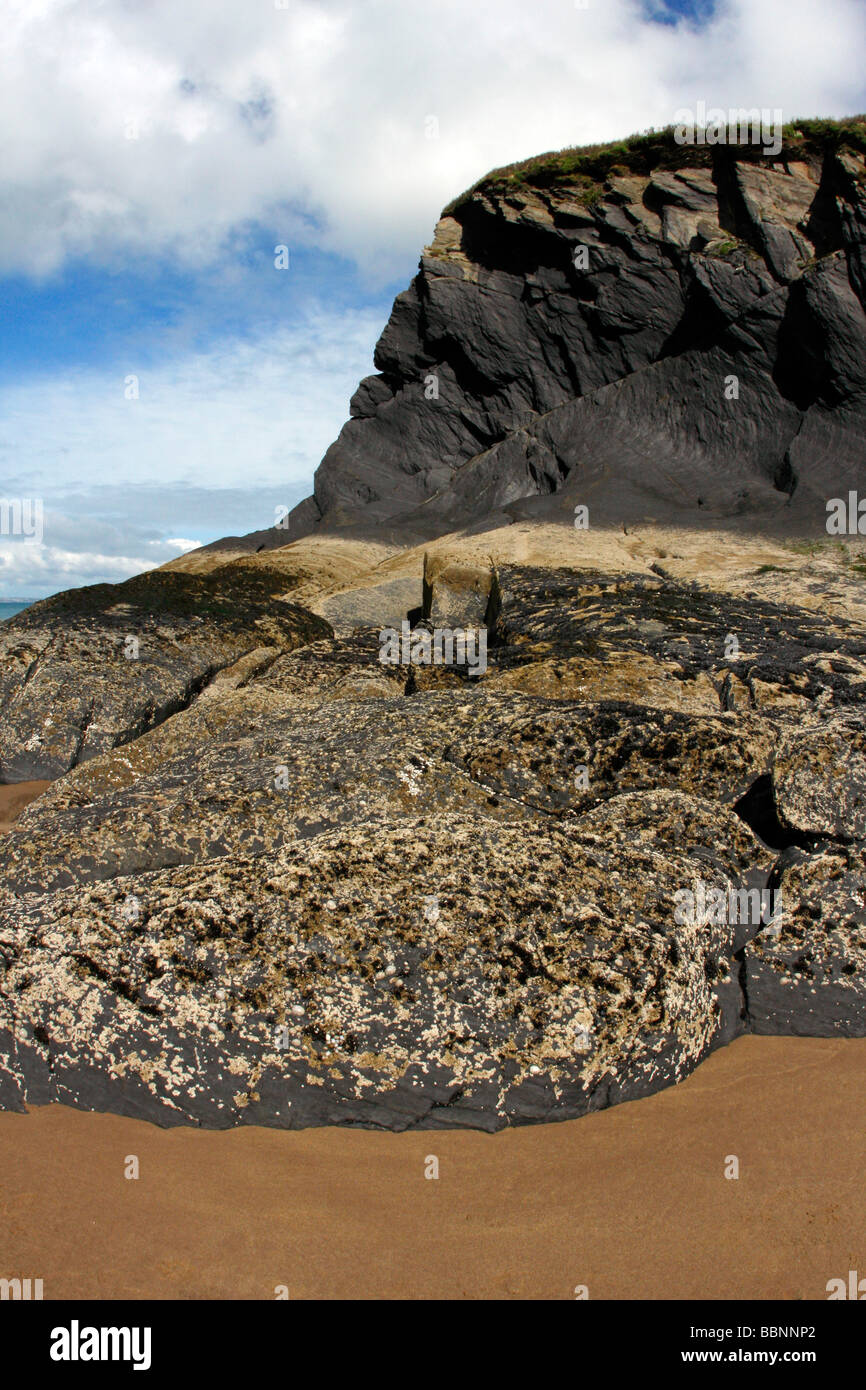 Slate cliffs at Musselwick sands Pembrokeshire coastline geographical ...