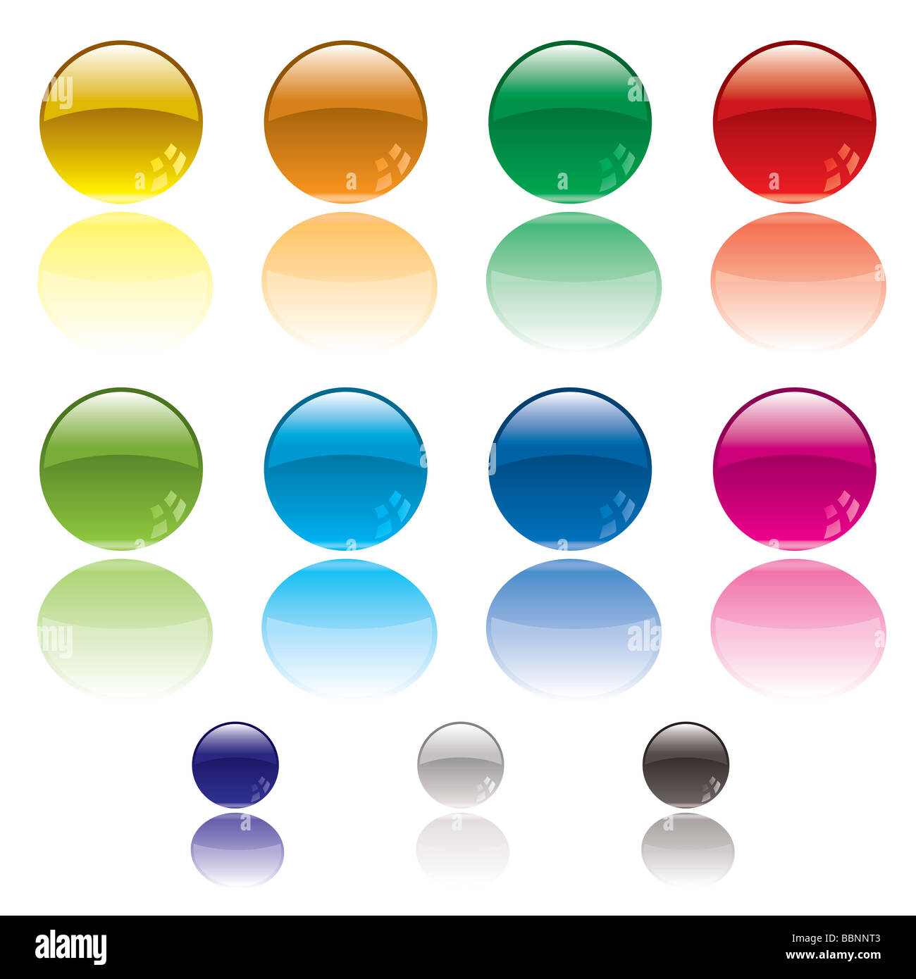 Collection of colorful circular web icons with reflection in white ...