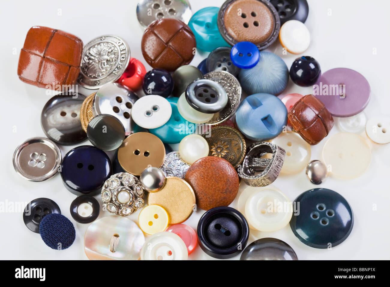 Various buttons, elevated view Stock Photo - Alamy