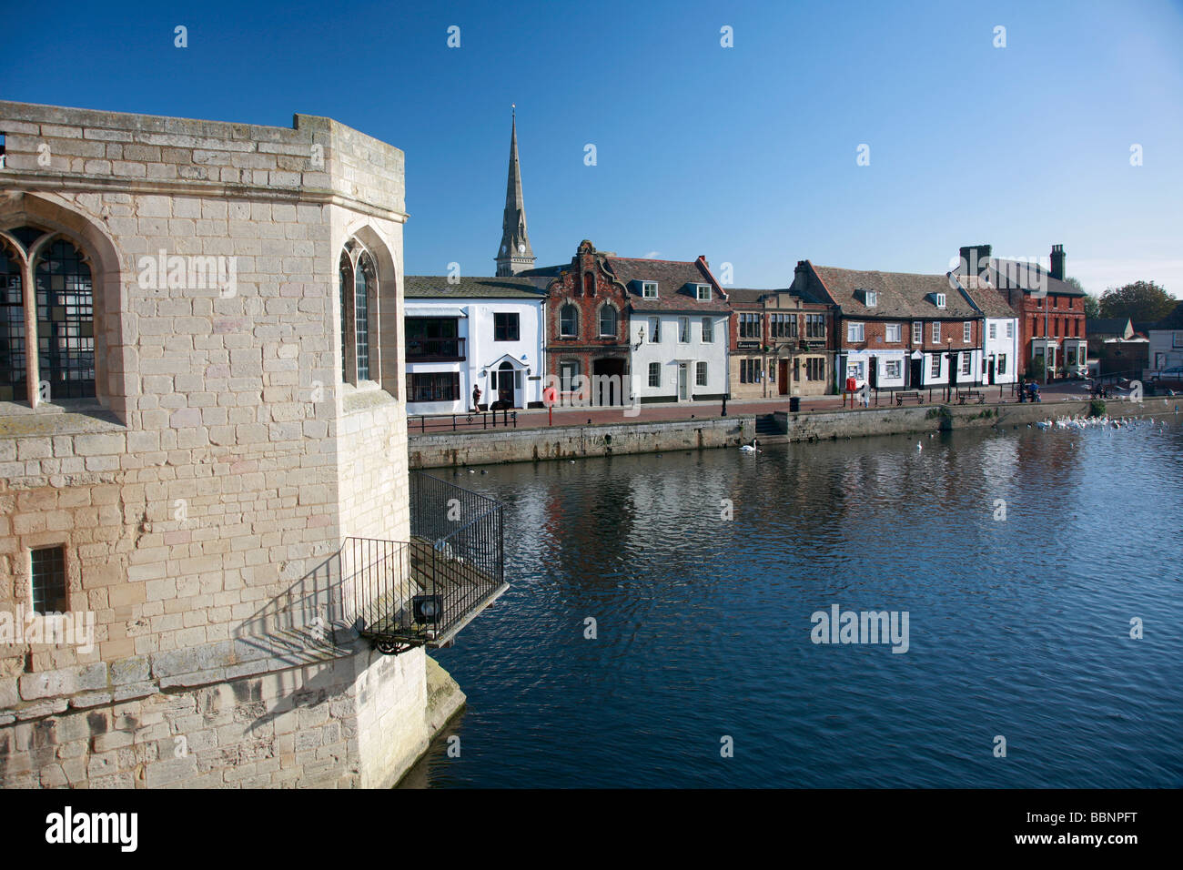 Bridge Chapel on the stone arched river Great Ouse bridge at St Ives ...