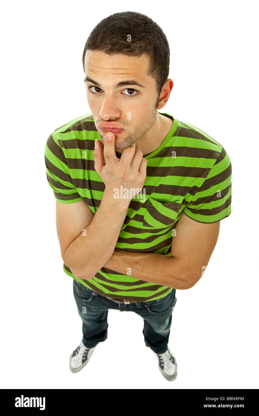 young shy casual man full body isolated on white Stock Photo - Alamy