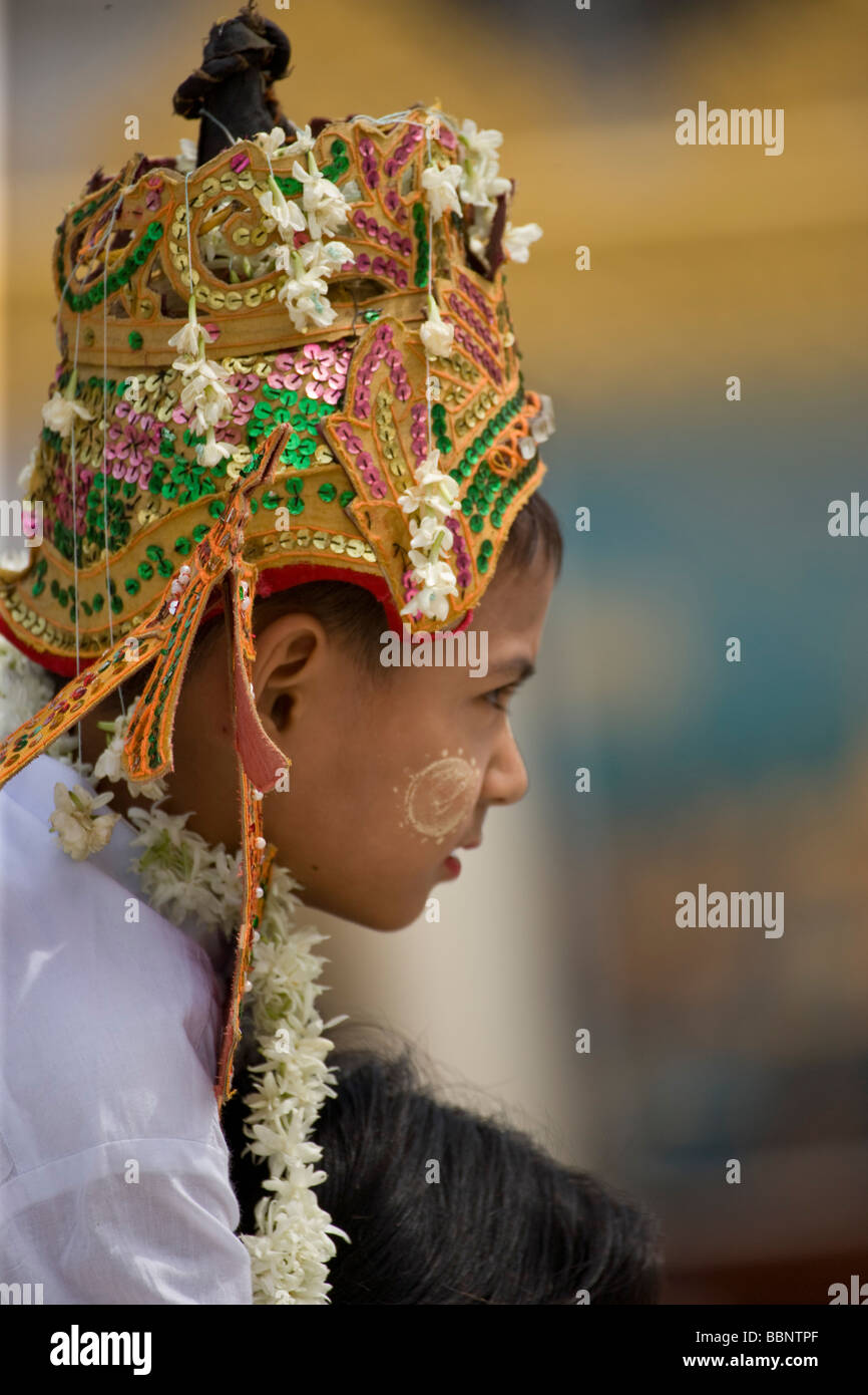 Rangoon,Yangon,Myanmar;Young boy at the Shin Pyu festival Stock Photo ...