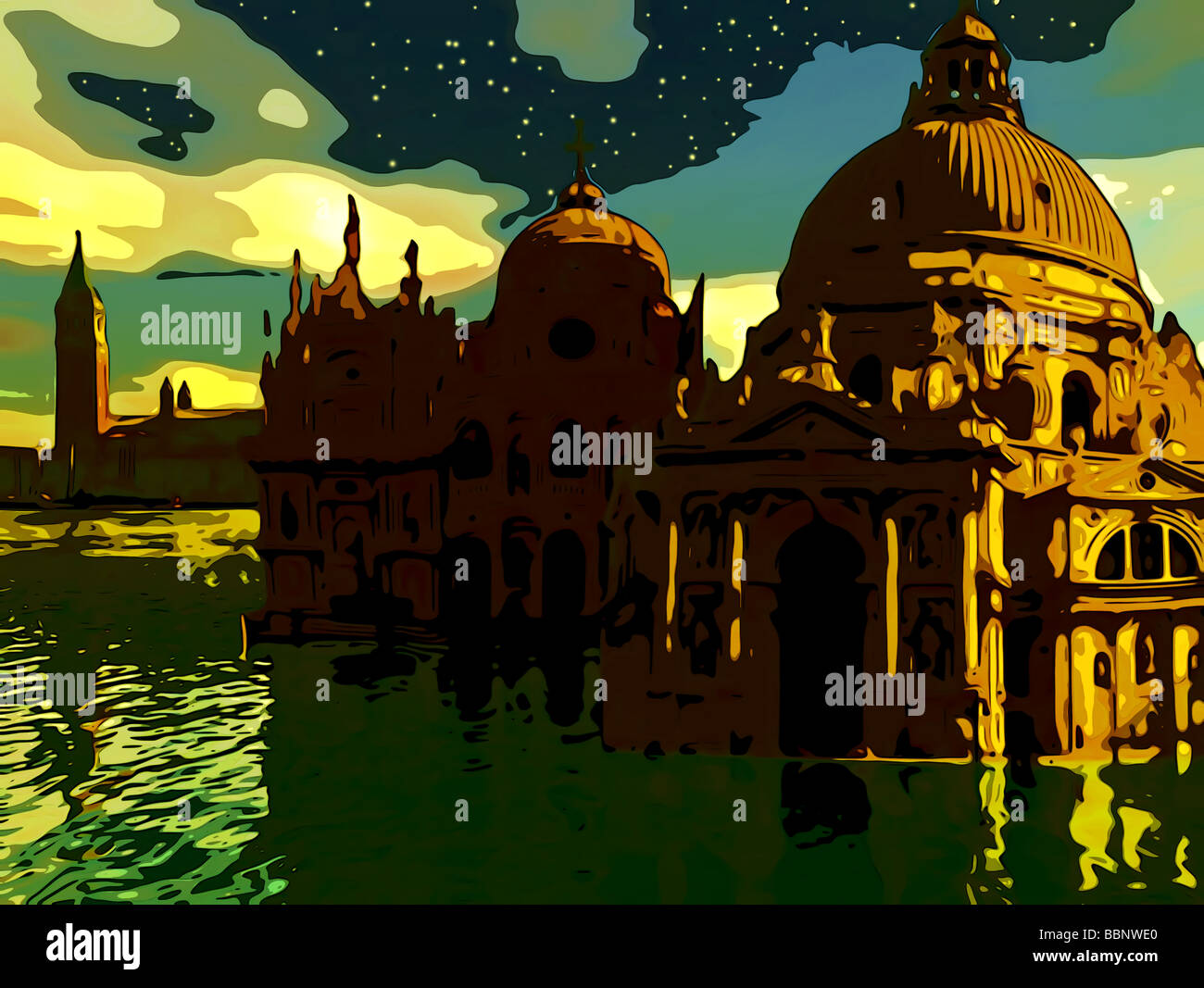 Cel-shaded illustration of stylized Venetian buildings Stock Photo - Alamy