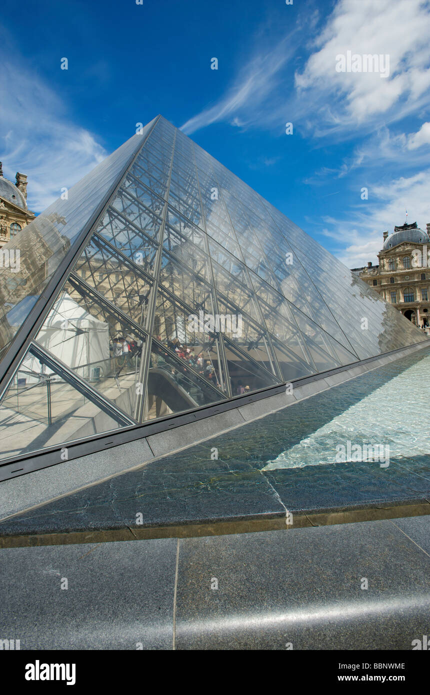 Close up of the Glass Pyramid entrance to the Louvre Museum in Paris ...