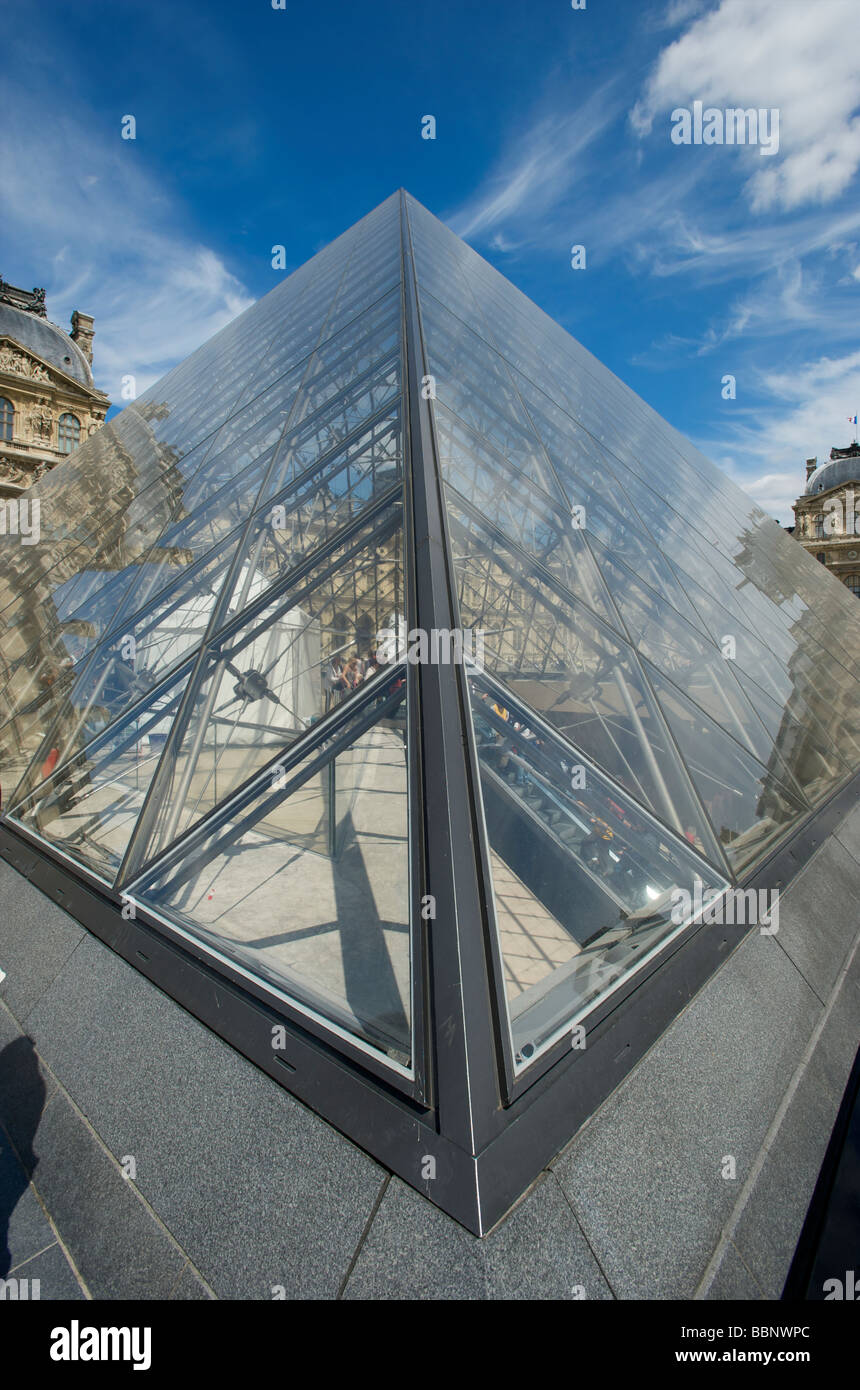 Close up of the Glass Pyramid entrance to the Louvre Museum in Paris ...