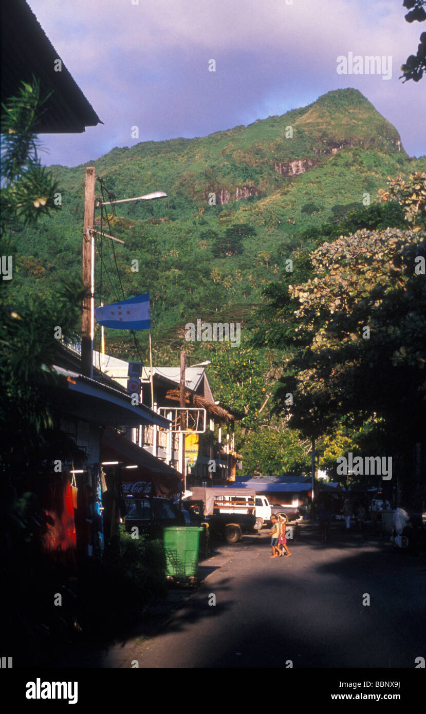 fare town scene huahine tahiti Stock Photo - Alamy