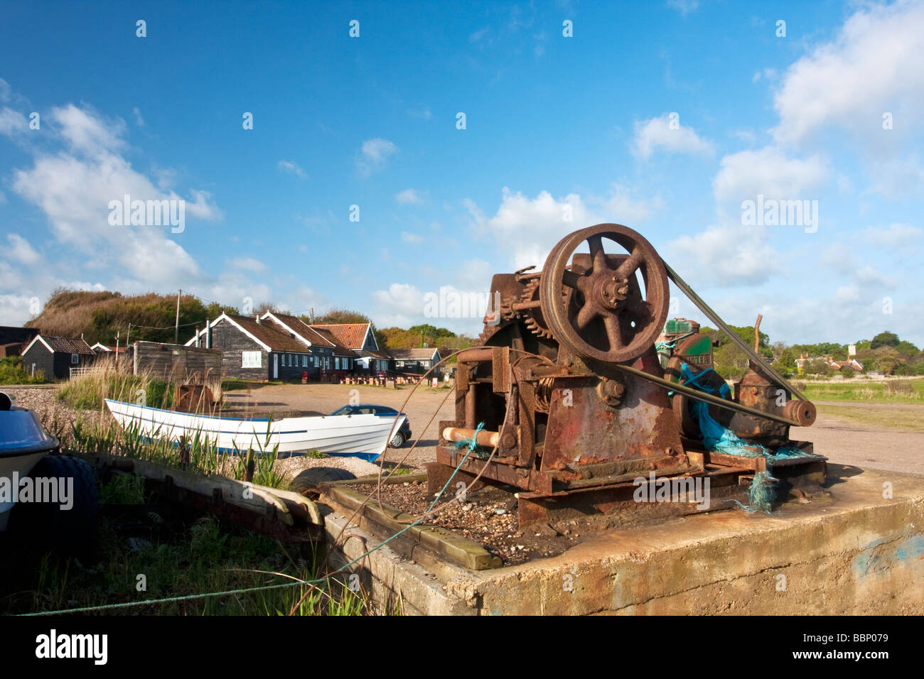 Winches used for the fishing boats on the shingle beach at Dunwich on ...