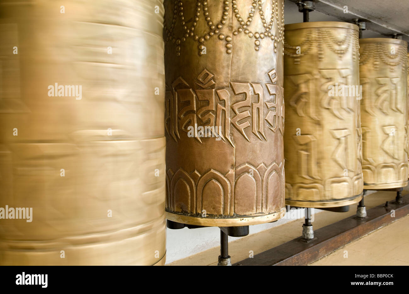 Spinning prayer wheels. Kalachakra Temple. McLeod Ganj. Dharamsala ...