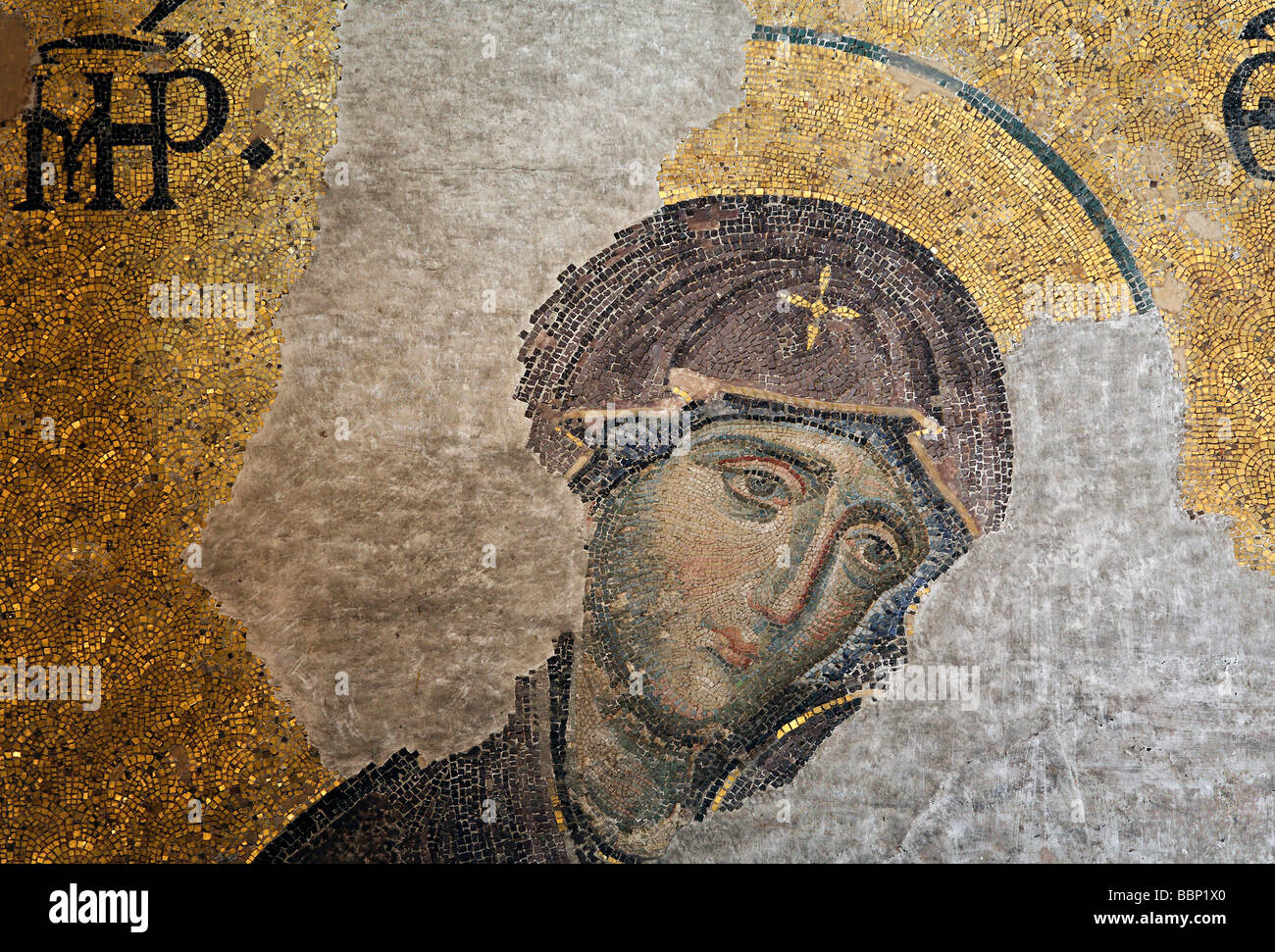 Head of Mary, Deesis mosaic in the South Gallery, Hagia Sophia, Aya ...
