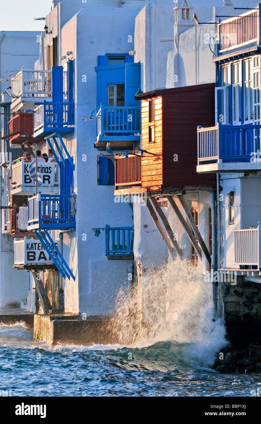 House facades at the ocean, colored wooden balconies "Little Venice ...