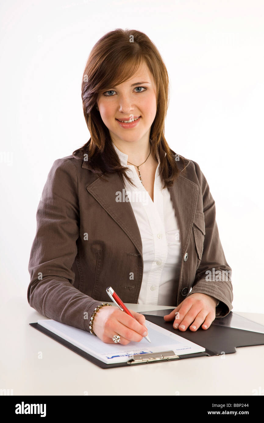 Documents in notepad woman hi-res stock photography and images - Alamy