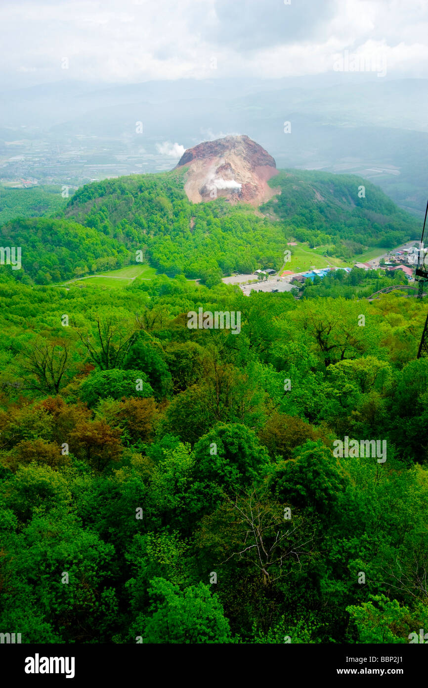 Looking down from the summit of live volcano Mt Usu zan to another ...