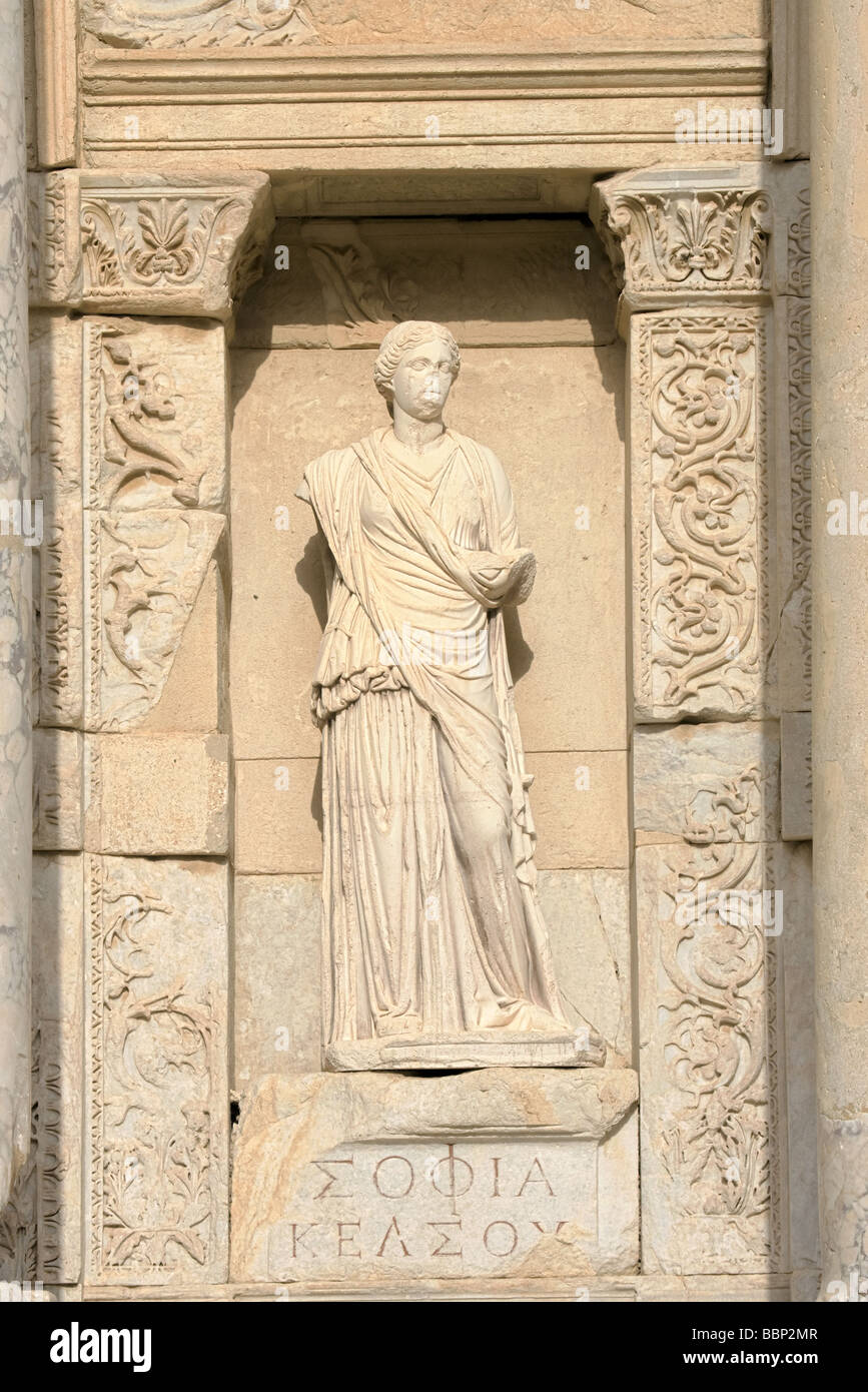 Ancient statue on display at Celsus the library at Ephesus in Turkey ...