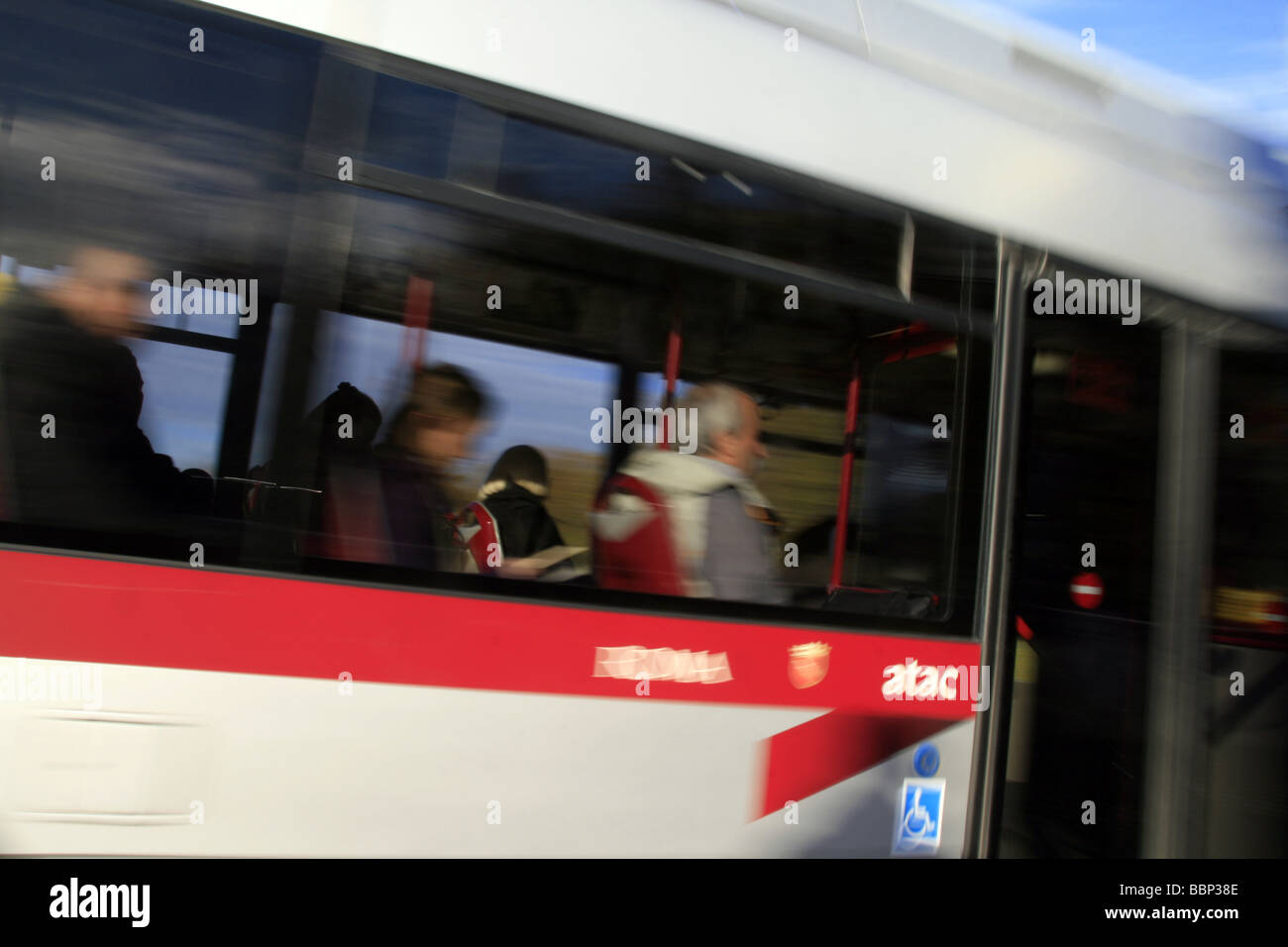 people on fast public transport bus in rome italy Stock Photo - Alamy