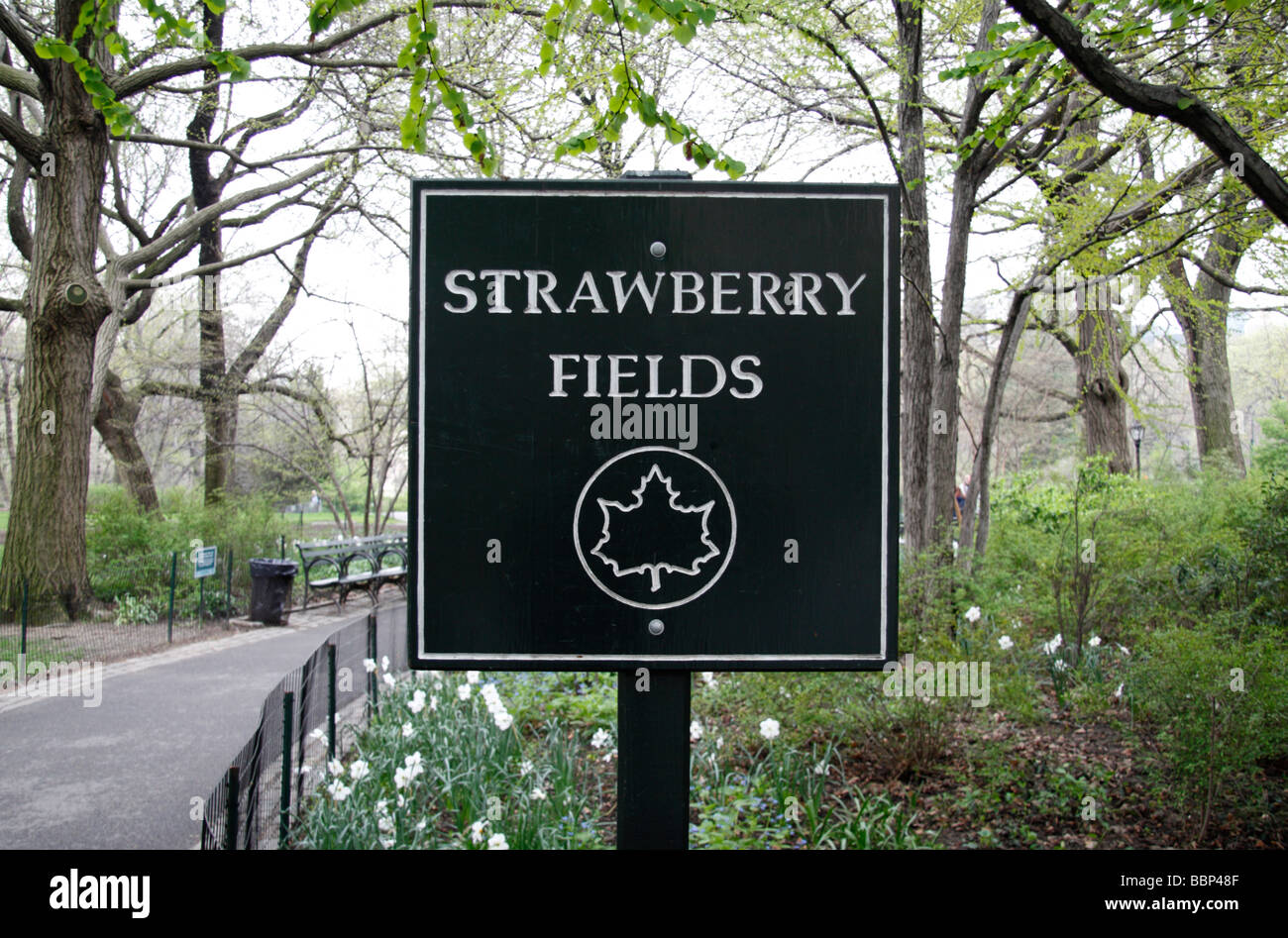 Name plate at the entrance to Strawberry Fields, site of the John ...