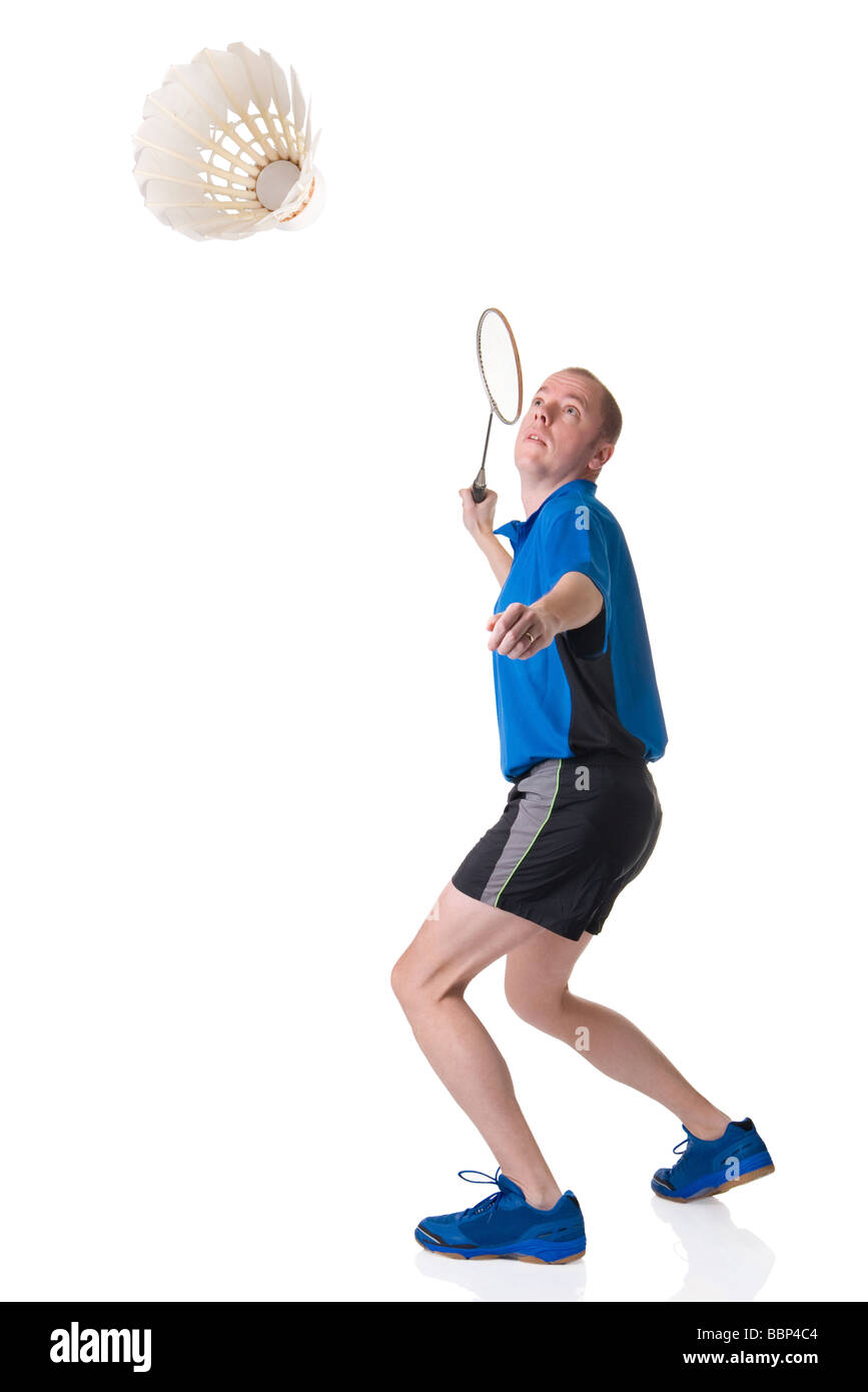 Full isolated picture of a caucasian man playing badminton Stock Photo ...