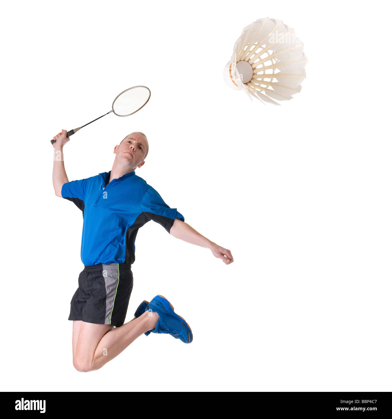 Full isolated picture of a caucasian man playing badminton Stock Photo ...