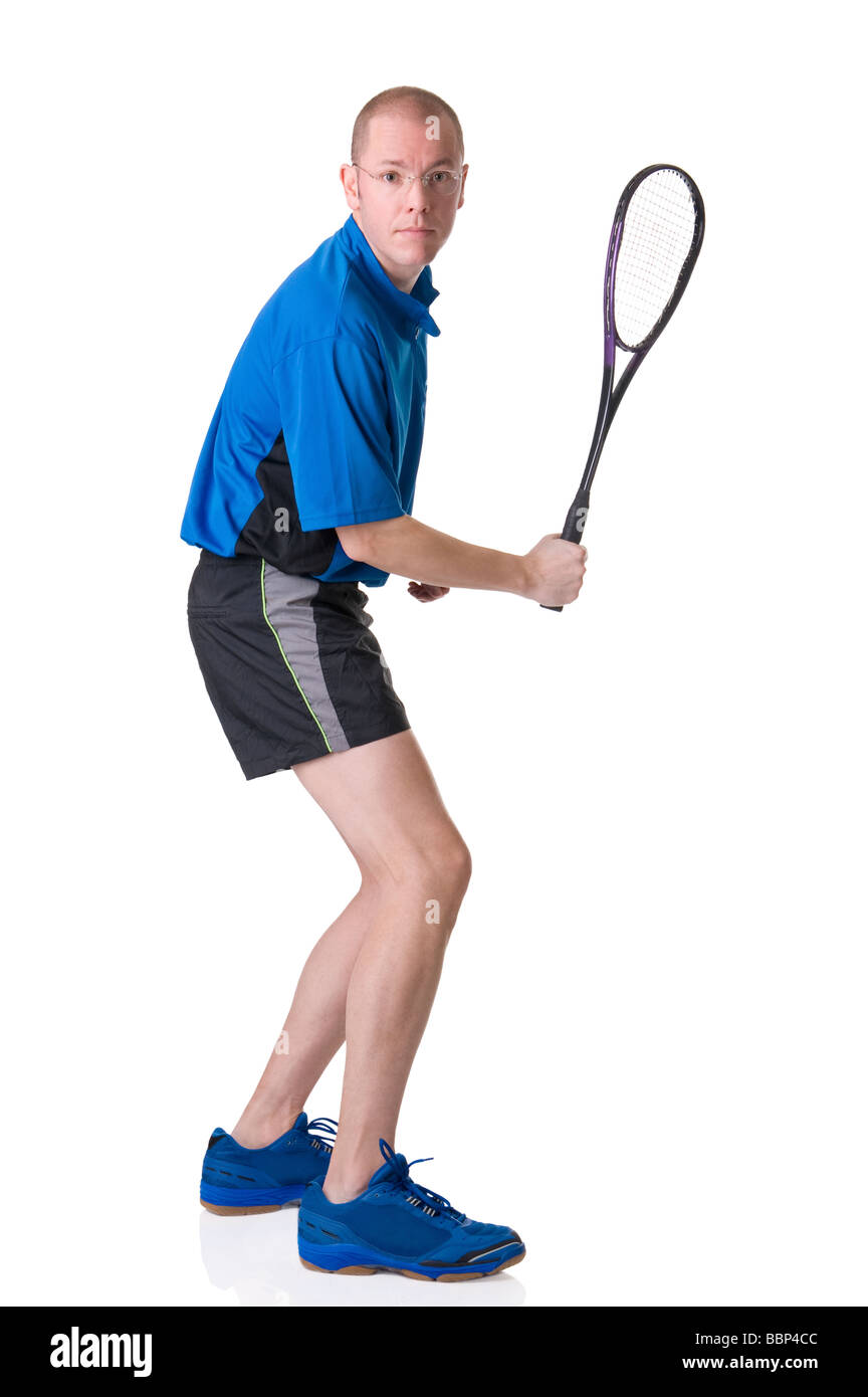 Full isolated picture of a caucasian man playing squash Stock Photo - Alamy