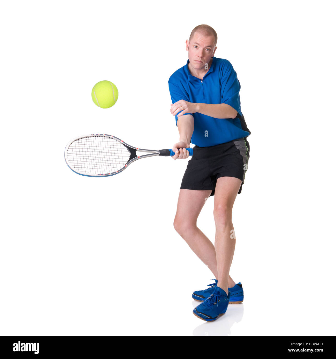 Full isolated picture of a caucasian man playing tennis Stock Photo - Alamy