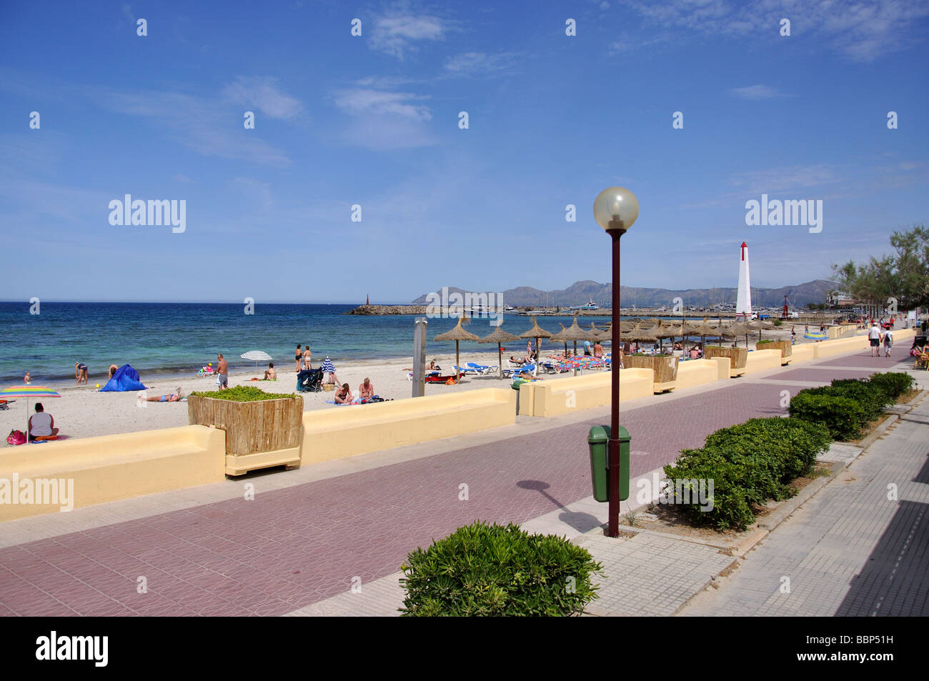 Beach view, Can Picafort, Majorca (Mallorca), Balearic Islands, Spain ...