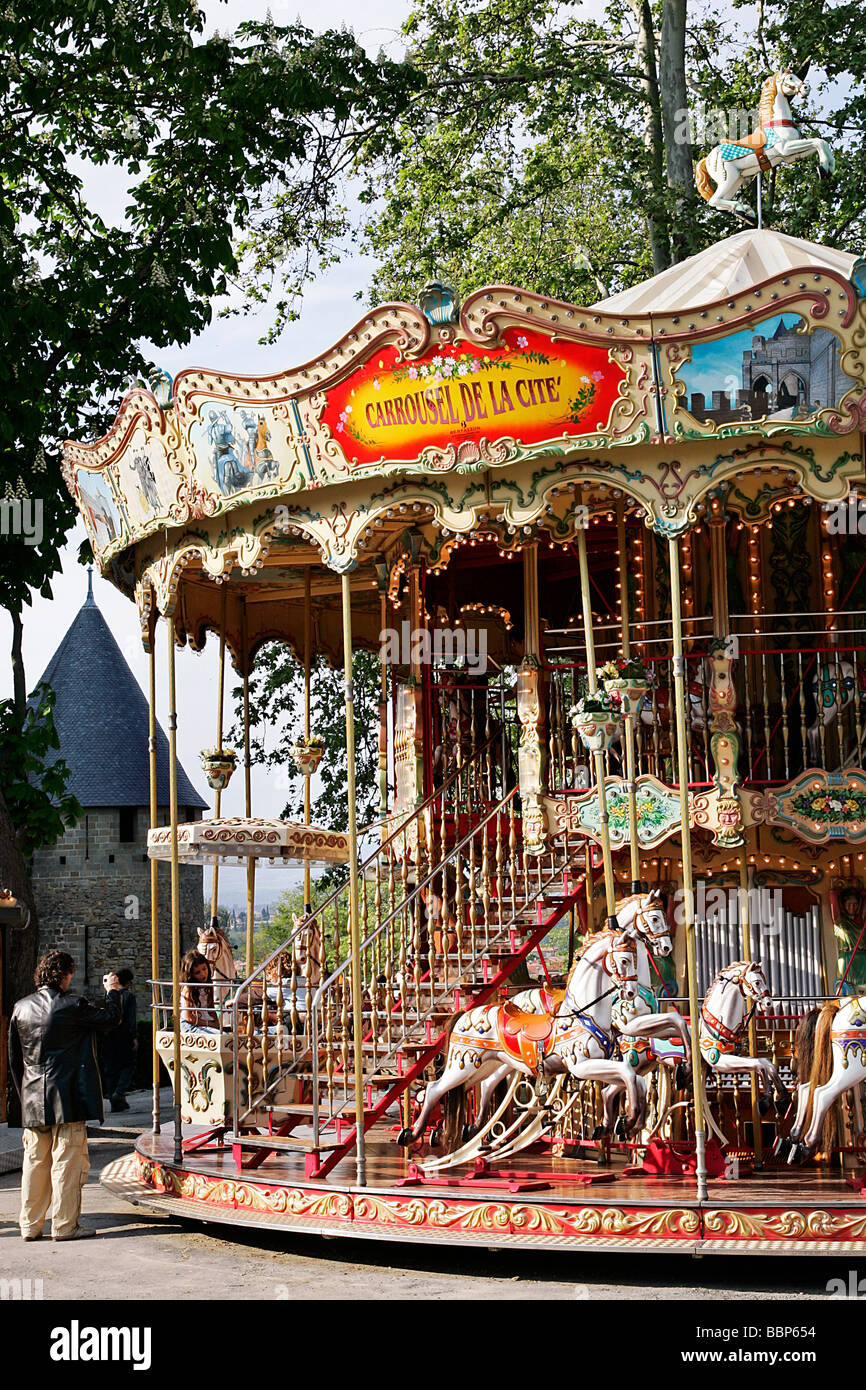 WOODEN HORSE MERRY-GO-ROUND, THE TOWN'S CARROUSEL, MEDIEVAL CITY OF ...