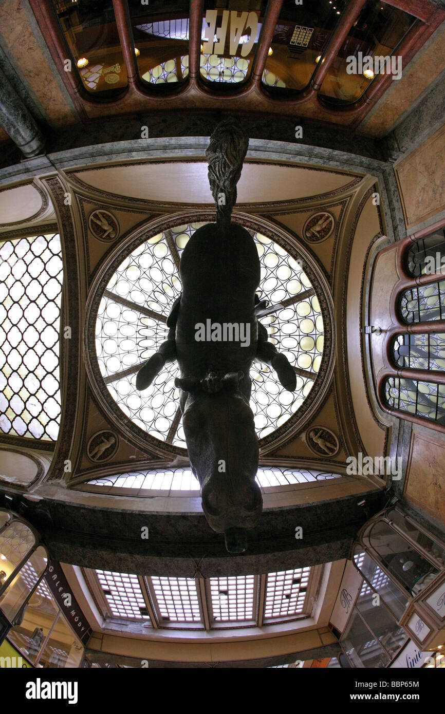 Statue of Vaclav Wenceslas on inverted horse suspended in shopping ...
