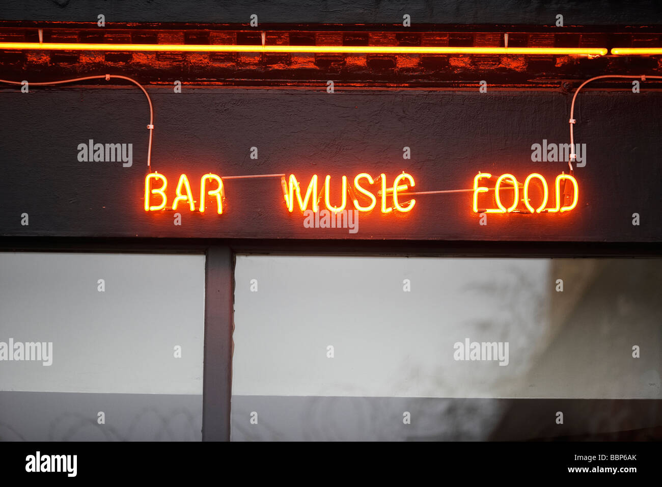 Neon 'bar music food" sign Stock Photo - Alamy