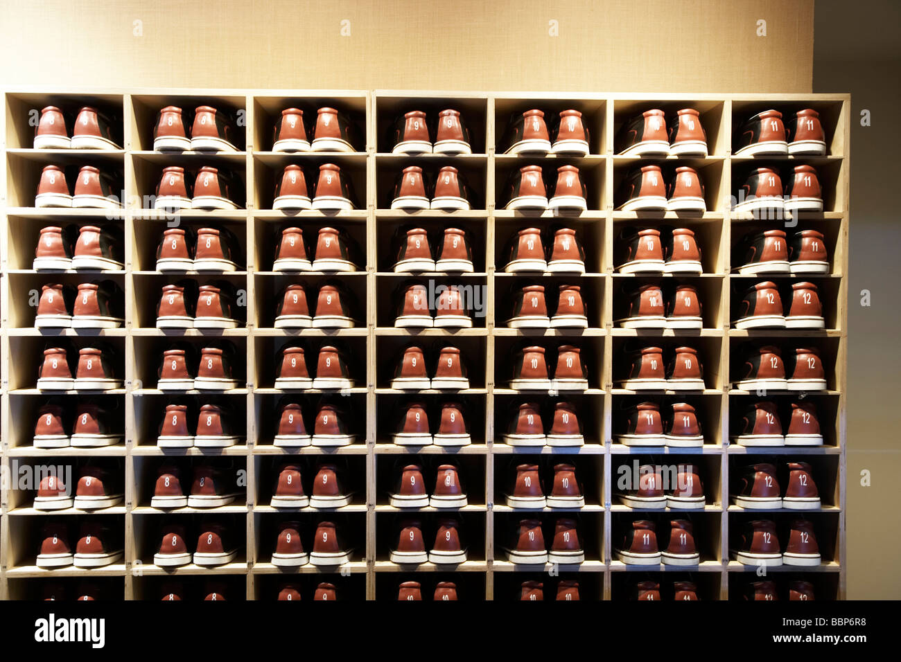Rows of bowling shoes, in a bowling alley Stock Photo - Alamy