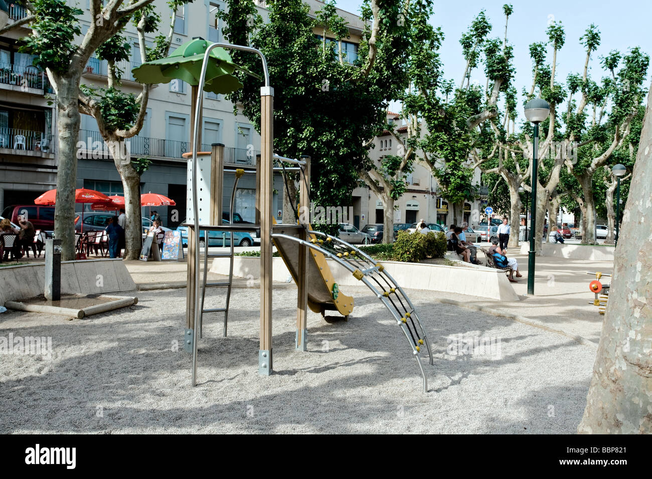 Children's playground in park near Figueres railway staion, Northern ...