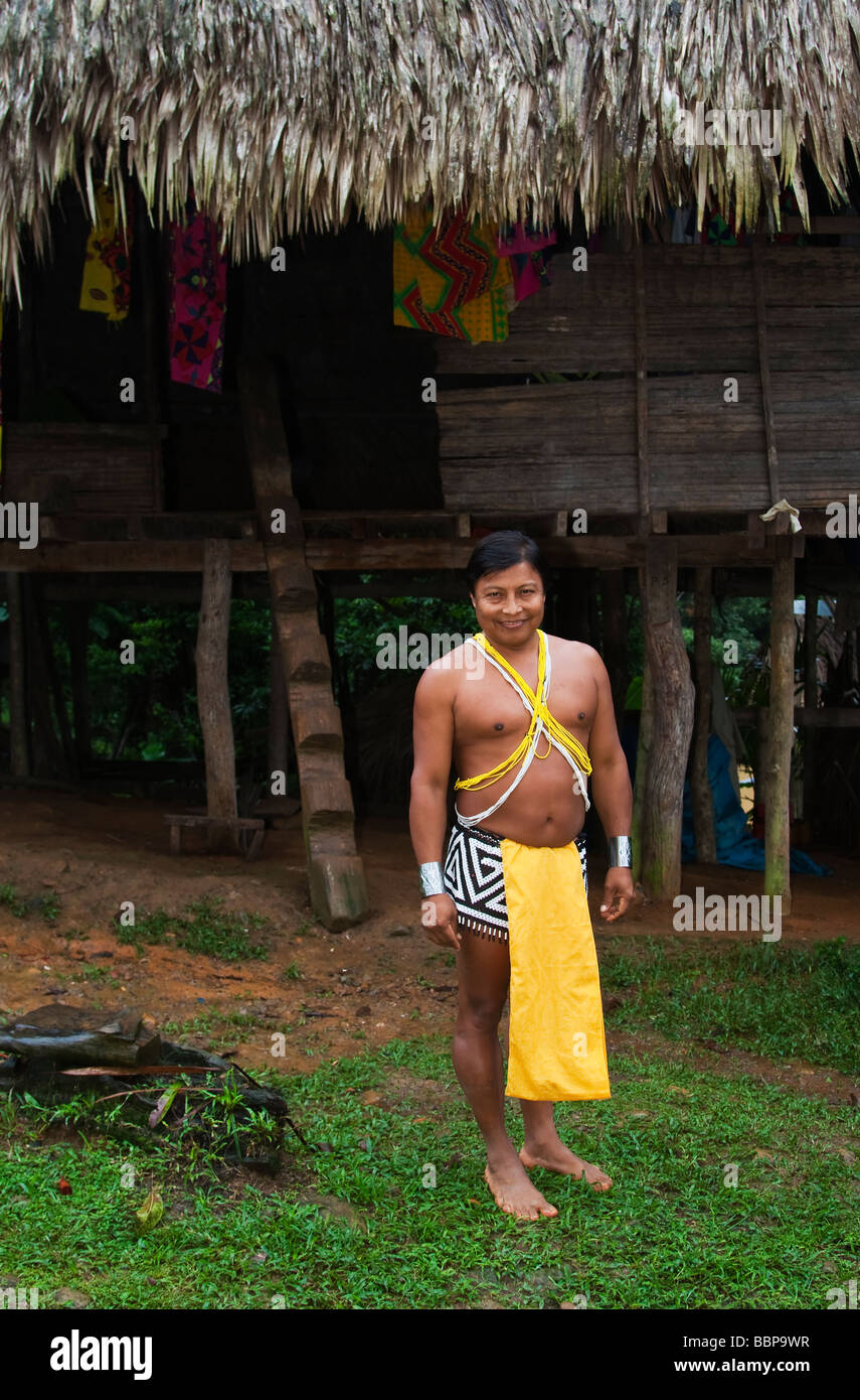 Panama Chagres national park Embera indian at traditional house Stock ...