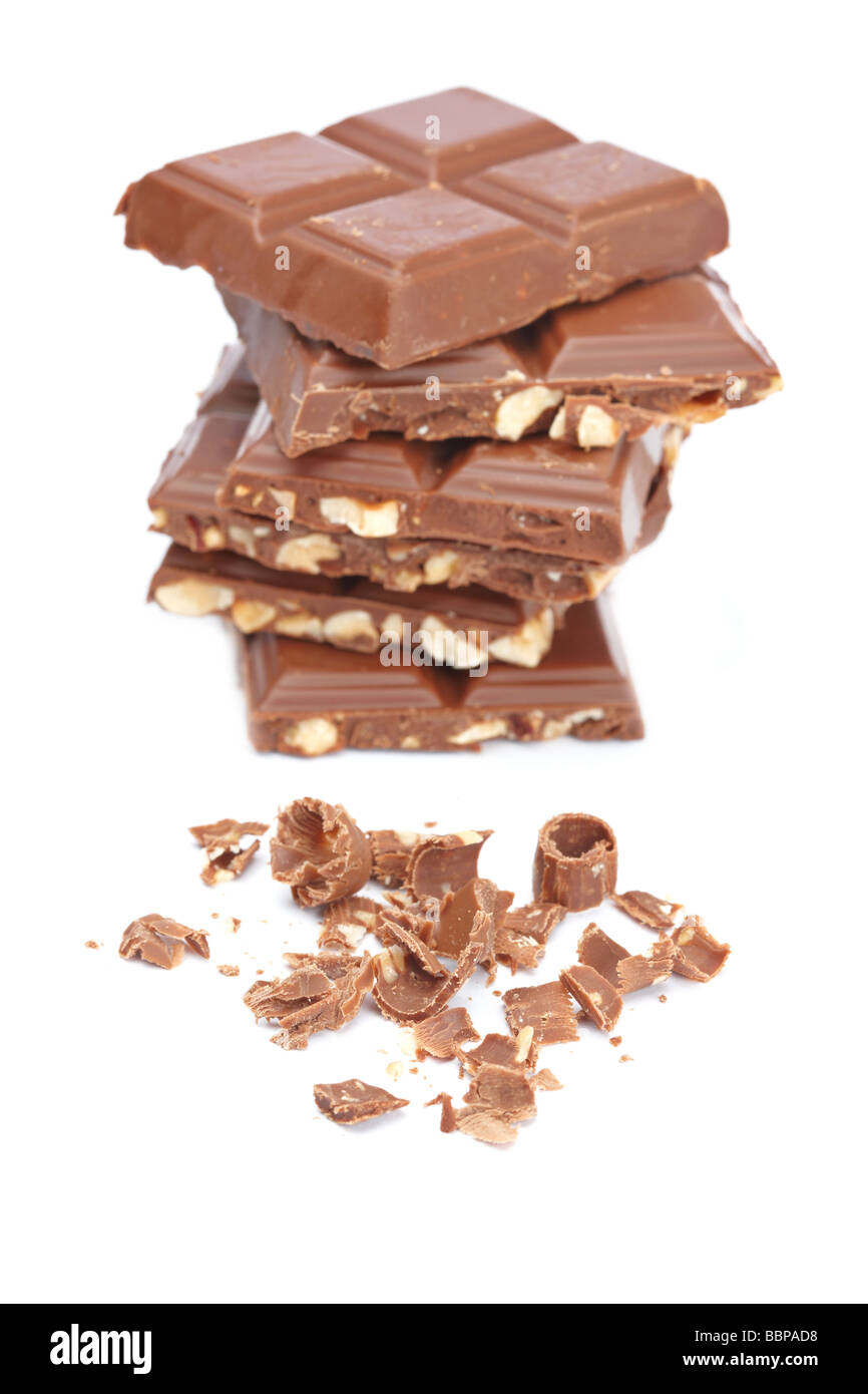 Blocks of chocolate isolated on white background Shallow depth of field ...