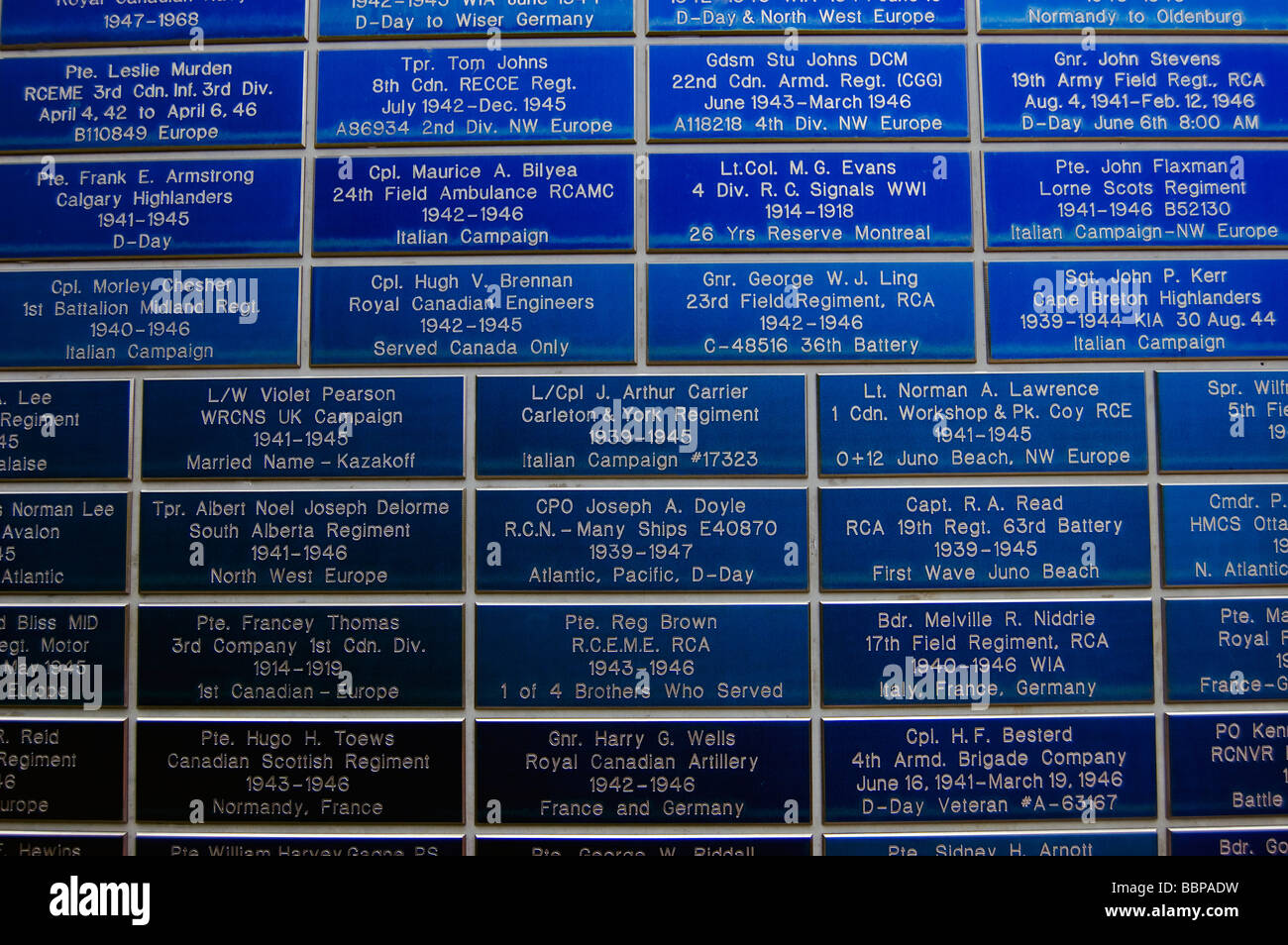 Juno Beach Centre Memorial Kiosk with the names of veterans Stock Photo ...