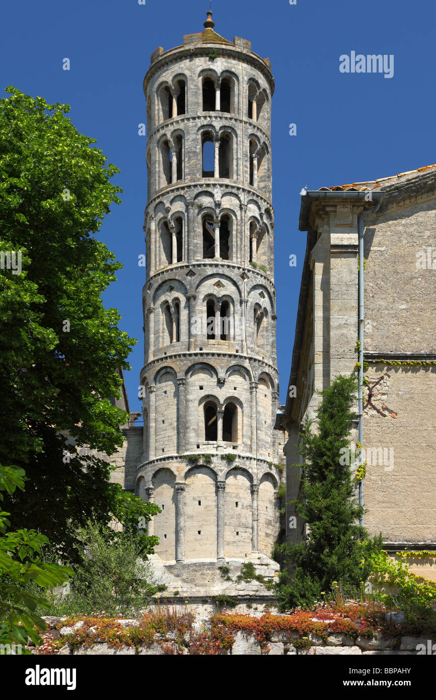 Romanesque tower Saint Theodorite cathedral Uzes Languedoc-Roussillon ...