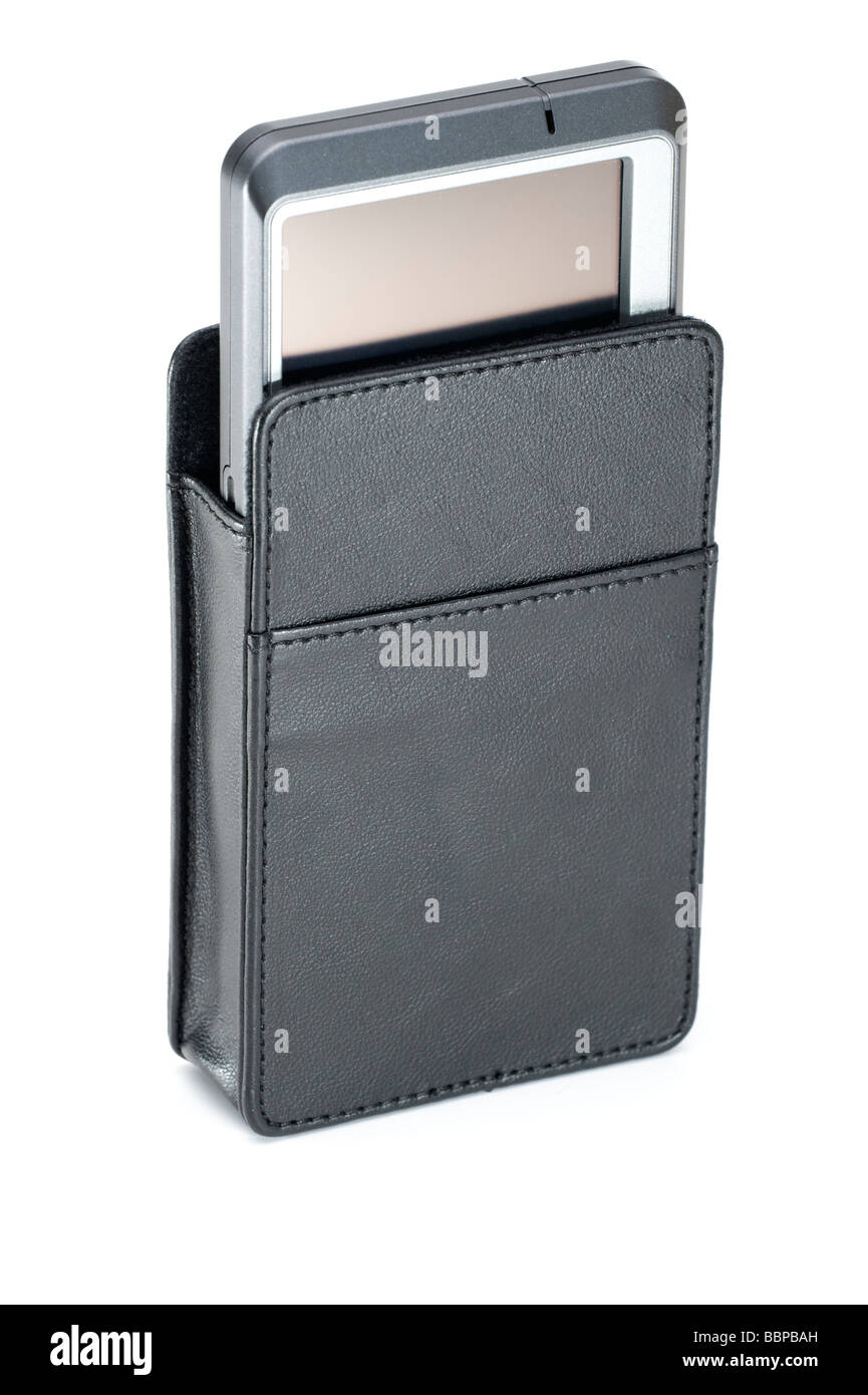 Sat Nav and black leather case Stock Photo - Alamy