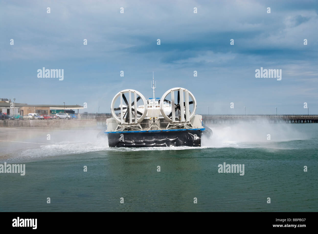 Ryde - Portsmouth hovercraft leaving Ryde on the Isle of Wight Stock ...