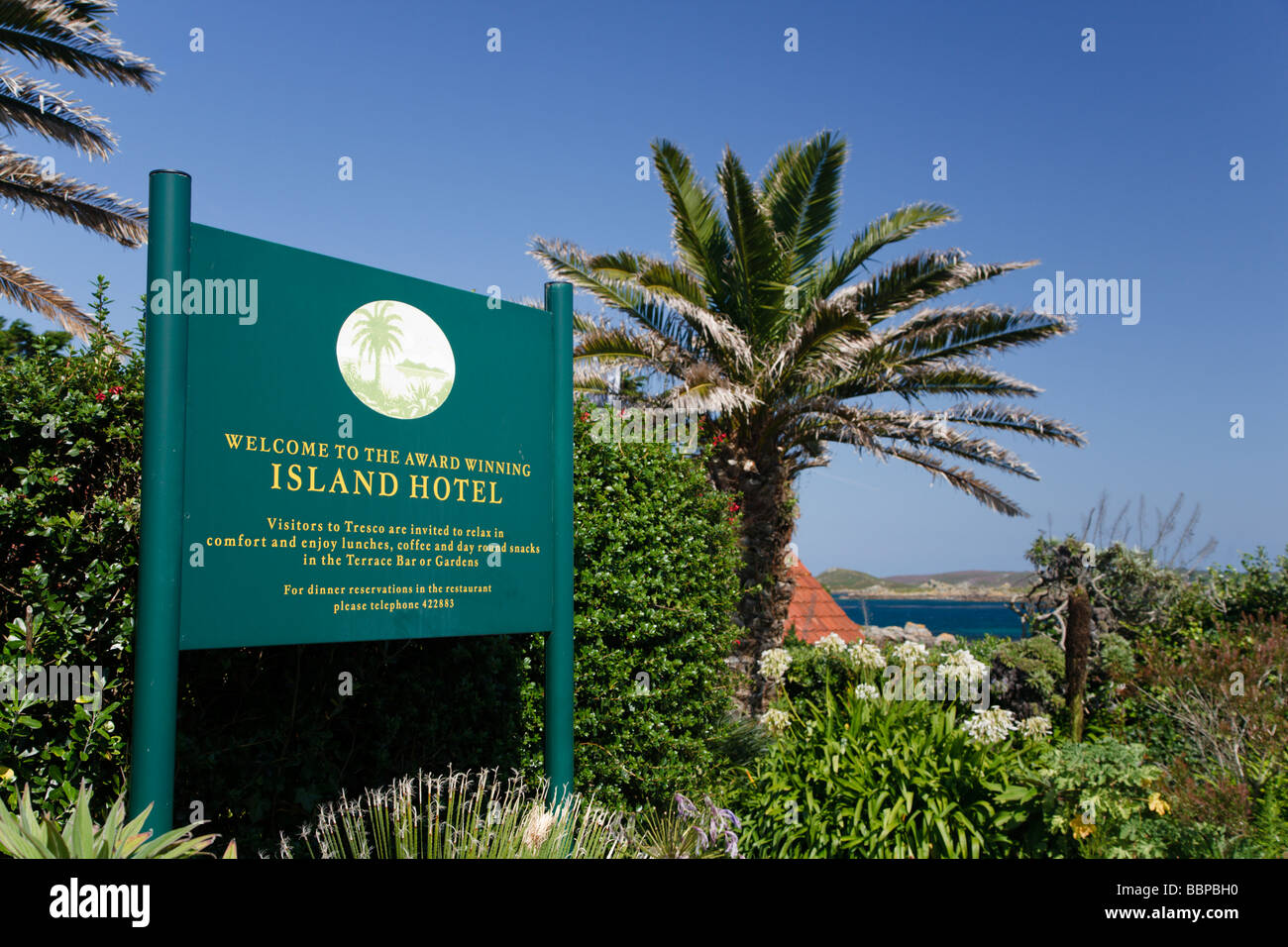 Tresco Island Hotel Welcome sign Stock Photo - Alamy