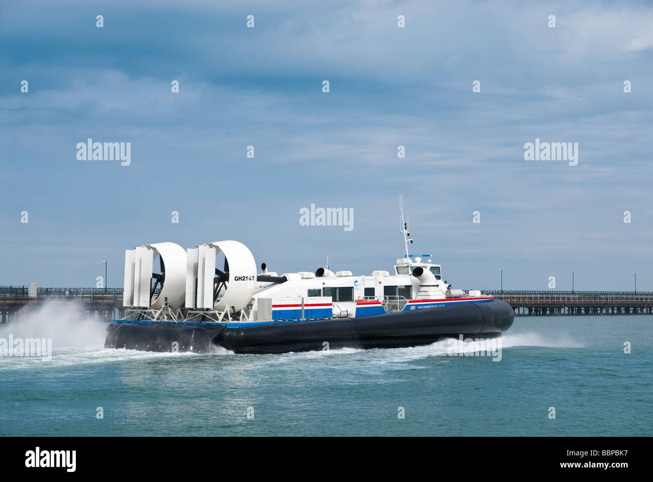 Ryde - Portsmouth hovercraft leaving Ryde on the Isle of Wight Stock ...
