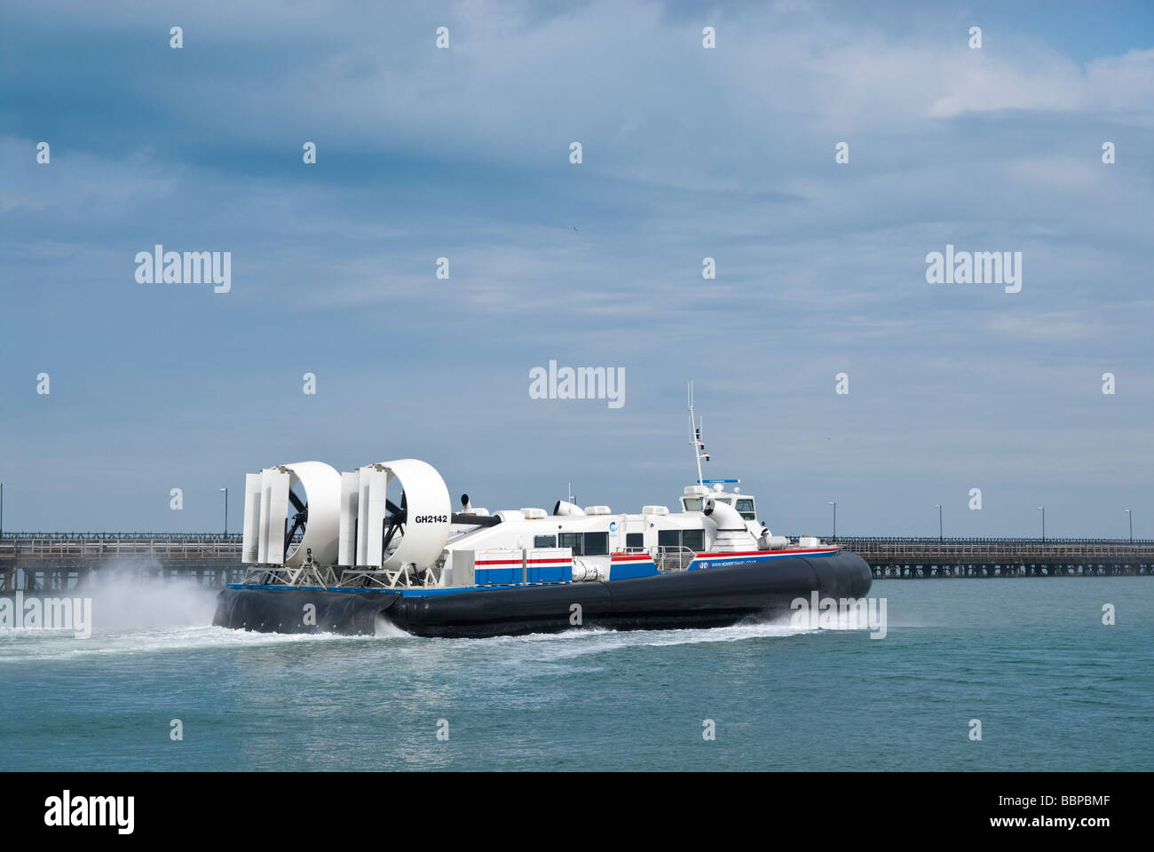 Ryde - Portsmouth hovercraft leaving Ryde on the Isle of Wight Stock ...