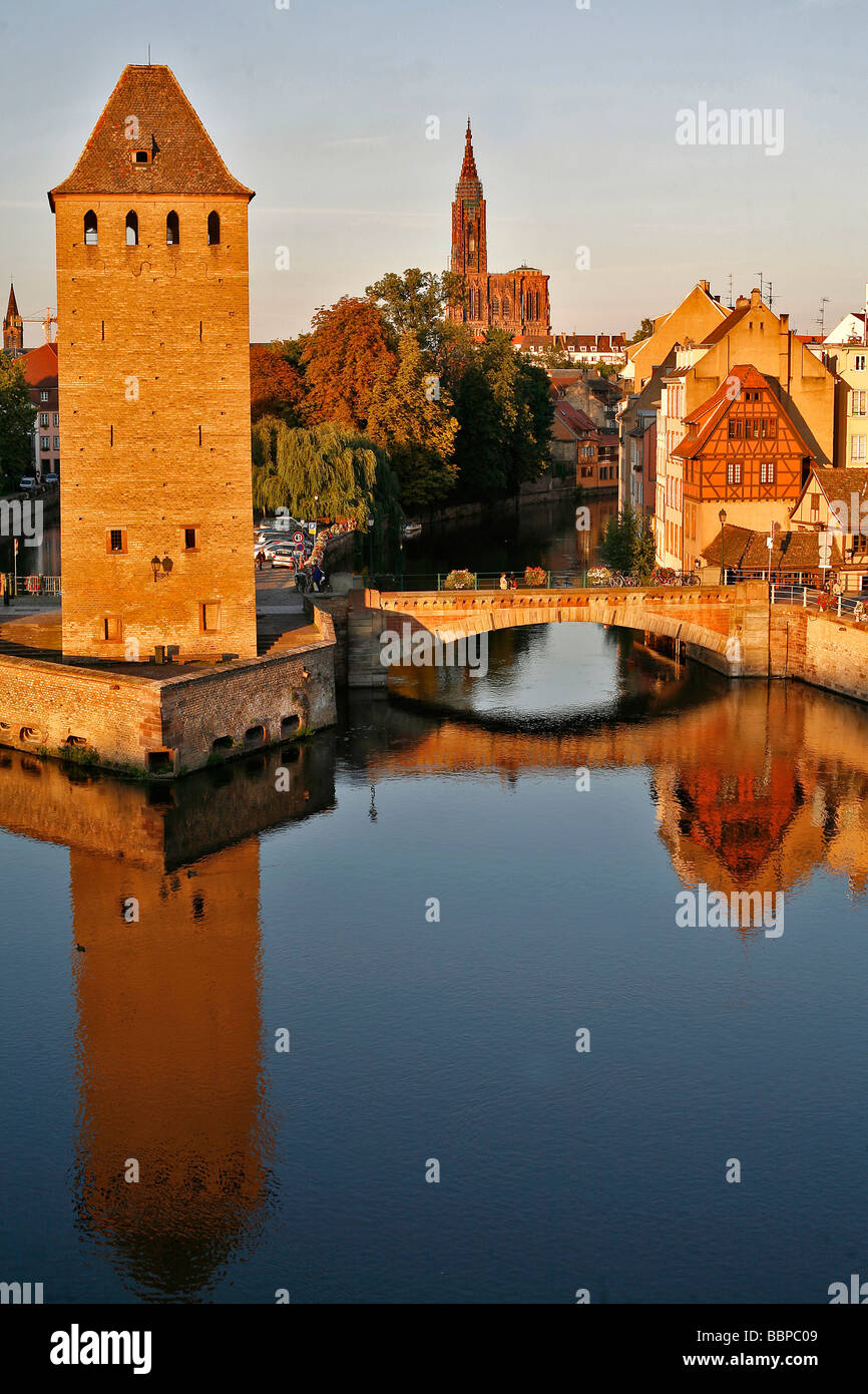 THE PONT COUVERTS COVERED BRIDGE AND CATHEDRAL, STRASBOURG, BAS-RHIN ...
