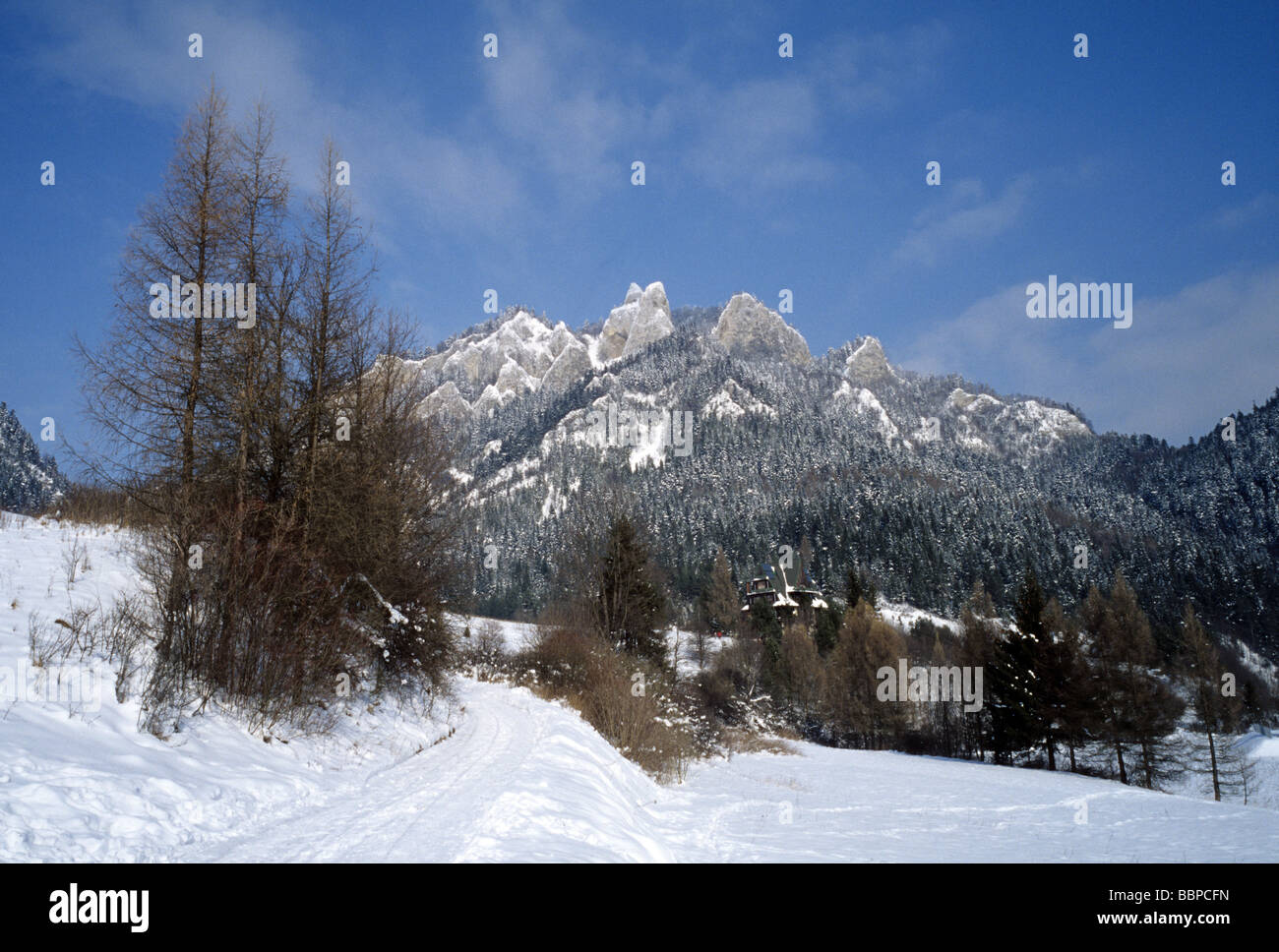 Poland Pieniny mountains Trzy Korony summit seen from Sromowce Nizne ...