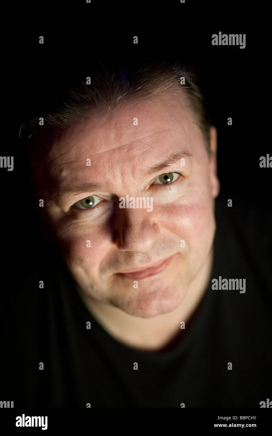 British Comedian Ricky Gervais photographed at the Apollo Theatre in ...