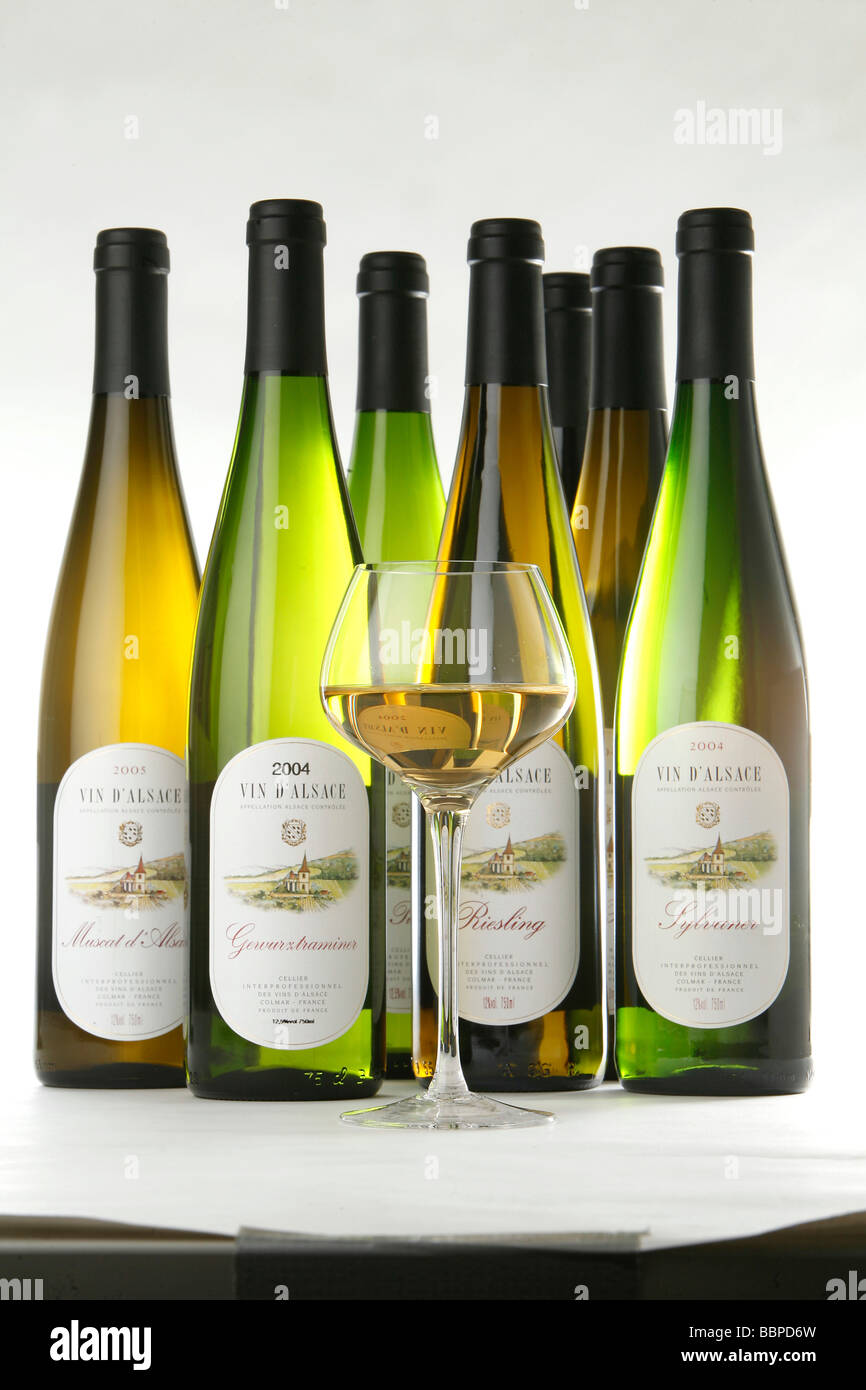 GLASS AND BOTTLE OF ALSATIAN WINE, ALSACE, FRANCE Stock Photo - Alamy