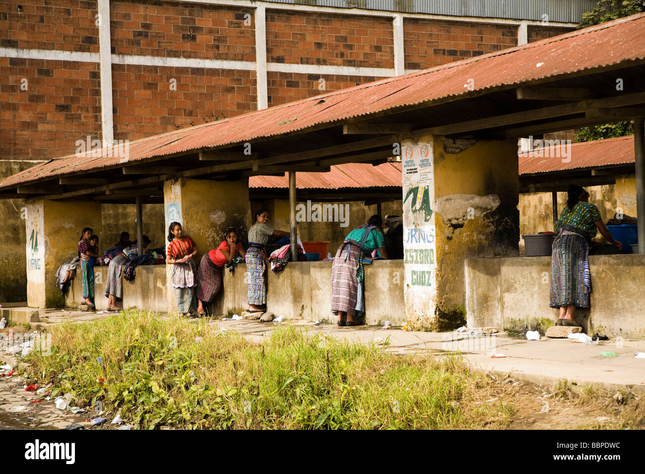 Central america women washing their laundry in communal outdoor basins ...
