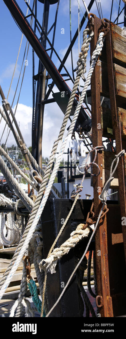 Boat rigging block tackles and rope lines Newport Oregon Coast Stock ...