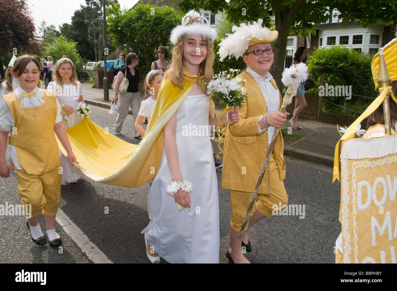 Downe May Queen and retinue in procession at Merrie England and London ...