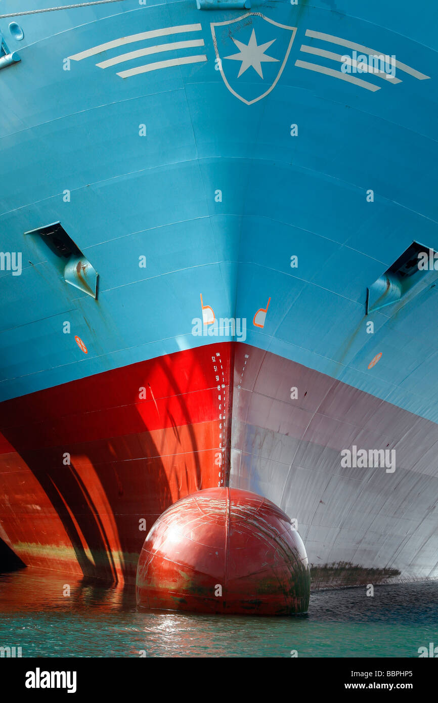 BULBOUS BOW OF THE STEM OF A SHIP, COMMERCIAL PORT, LE HAVRE, SEINE ...