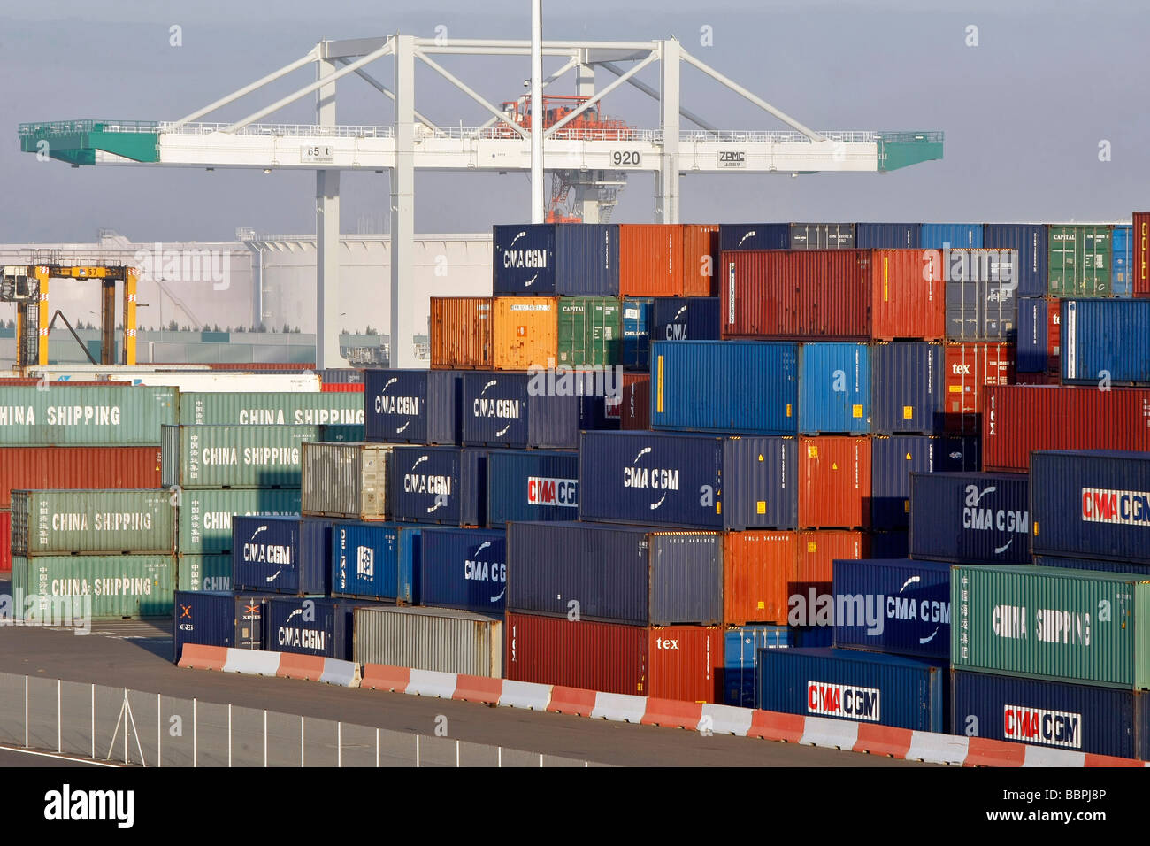 CONTAINERS WAITING TO BE LOADED ONTO A CARGO BOAT, TERMINAL OF FRANCE ...