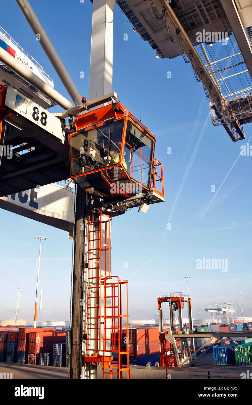 CONTAINER SHIP LOADING GANTRY, TERMINAL OF FRANCE PORT 2000, COMMERCIAL ...