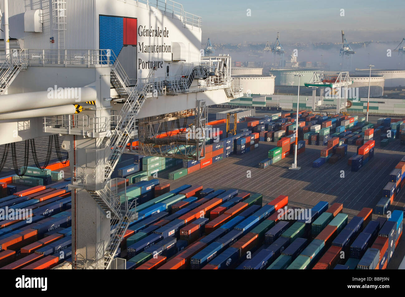 CONTAINER STORAGE ZONE AND OIL TANKS ON THE TERMINAL OF FRANCE PORT ...